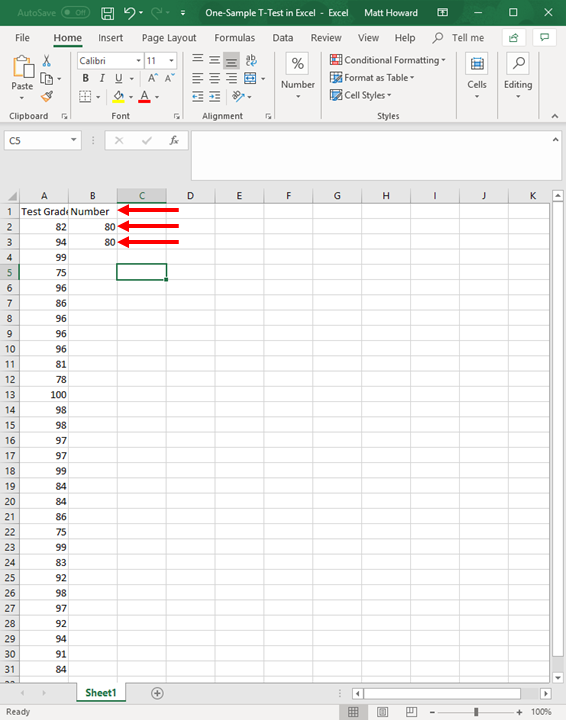 One-Sample T-Test in Excel – Dr. Matt C. Howard