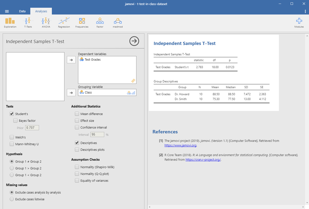 Two-Sample T-Test in Jamovi – Dr. Matt C. Howard